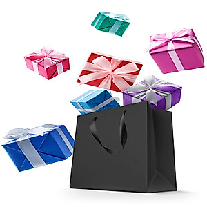 20 Pcs Black Kraft Paper Gift Bags 10.6 x 8.2 x 3.1 Inch Gift Bags Bulk with Handles for Retail Bag, Party Favor Bag, Birthday Gift Bag, Merchandise Boutique Retail Bags