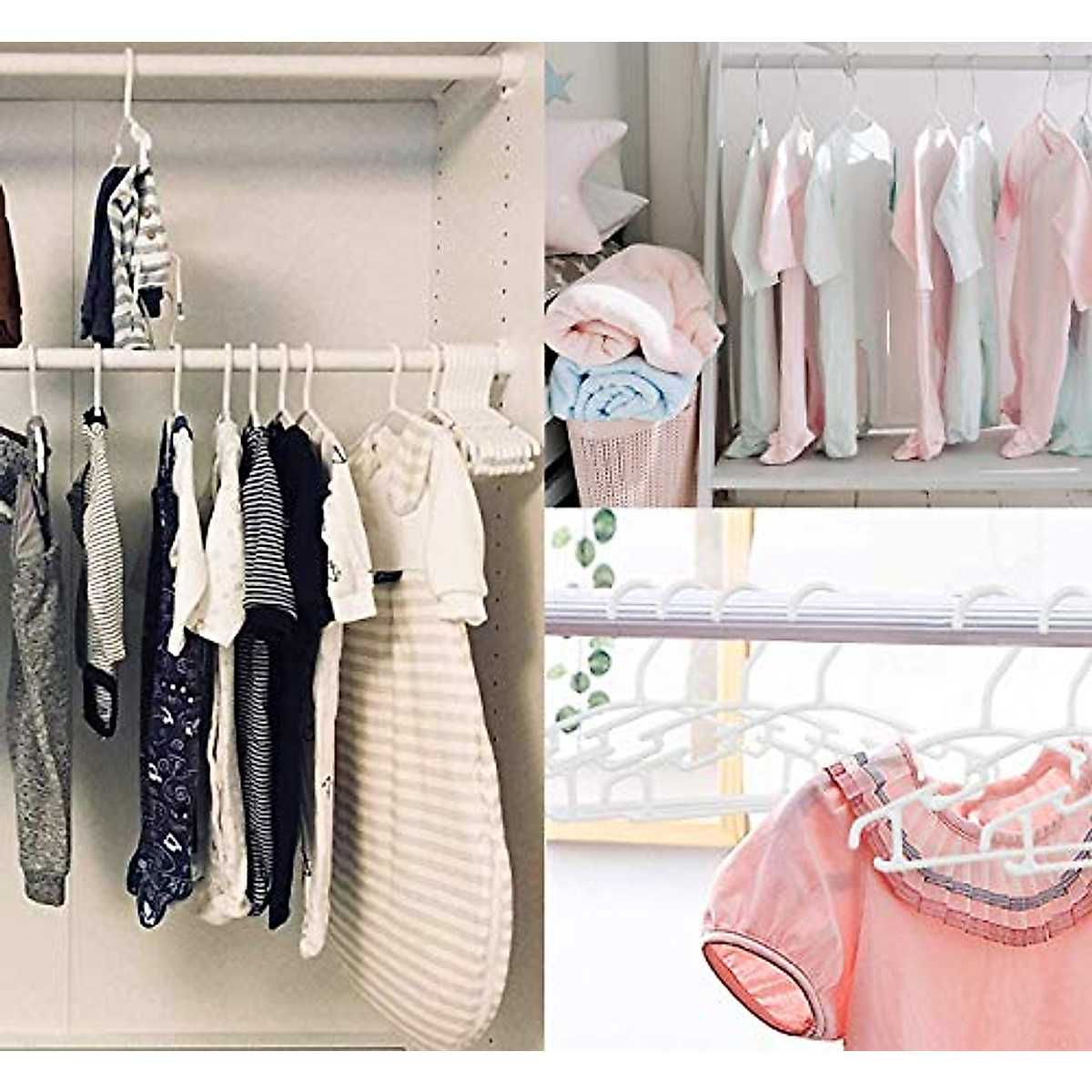 KEPLIN White Baby Hangers for Closet - 36 Pack, Plastic Nursery Hangers Space Saving Tubular Hangers, More Storage for Kids, Children, Clothes and Dresses