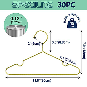SPECILITE 11.8'' Gold Kids Baby Hangers 30 Pack, Strong Metal Wire Baby Clothes Hangers for Closet, Space Saving Childrens Hangers for Toddler Clothes, Cute Infant Hanger