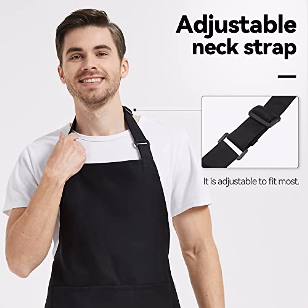 NLUS Black Cooking Apron with 2 Pockets, Plus Size Bib Apron Water Oil Stain Resistant Kitchen Chef Bib Aprons for Cooking BBQ Baking Serving (2 PACK)