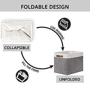 DULLEMELO Storage Baskets Large 16"x12"x12" Rectangular Storage Bins Baskets for Organizing [2 Pack] Fabric Collapsible Storage Organizer for Home,Office,Closet,Clothes,Toys (White&Grey)
