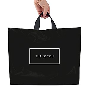 Purple Q Crafts Thank You Bags for Business Black Plastic Bags 50 Pack with Soft Loop Handle Thank You Shopping Bags for Boutique (15"x12")…