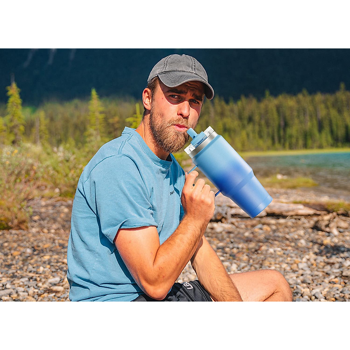 Meoky 40oz Tumbler with Handle, Stainless Steel Travel Mug with 2-in-1 Straw and Sip Lid, Vacuum Insulated Coffee Mug, 100% Leak Proof, Keeps Cold for 34 Hours or Hot for 10 Hours (Blush)