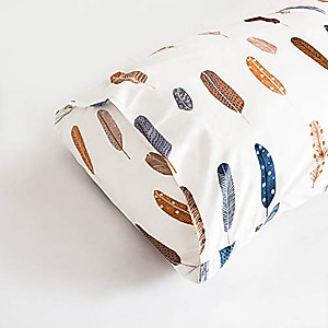 YuHeGuoJi Feather Patterned Duvet Cover King 100% Cotton White Bohemian Duvet Cover 3 Pcs Set 1 Brown Bird Plume Duvet Cover with Zipper Ties 2 Pillowcases Vintage Bohemian Animal Print Bedding Soft