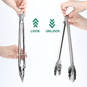 Lebabo Metal Cooking Tongs, 16 inch Extra Long Tongs for Grilling and Serving Food, Stainless Steel Tongs for Salad, Meat, Barbecue, BBQ, Grill Accessories, Comfortable Grip with Lock, 2 Pack