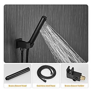 BESy Shower System with 12 Inch Rain Shower Head and Handheld Wall Mounted, High Pressure Rainfall Shower Faucet Fixture Combo Set with 2 in 1 Handheld Showerhead for Bathroom, Matte Black