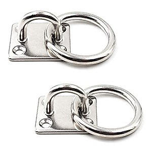 304 Stainless Steel Square Eye Pad Plate with Ring 5/16" 8mm Anchor Mount Great for Yoga Swings Hammocks/Boat Rigging/Marine Deck Hardware/Suspension Training Straps (2PCS)