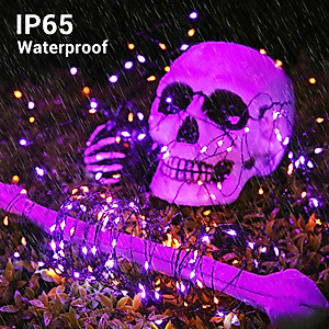 Solar Halloween Lights Outdoor - 4 Pack Total 135ft 400 LED Solar Fairy Lights Waterproof 8 Modes Twinkle Black Wire String Lights for Halloween Party DIY Decoration (Orange Purple)
