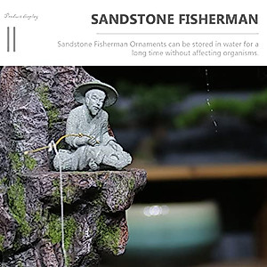 GANAZONO Fishing Accessories Mini Fisherman Statue Sandstone Chinese Oldman Sitting Fishing Garden Statue Fish Tank Ornament Asian Bonsai Pot Decoration 2pcs Plants Decor