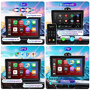 EZoneTronics New GPS Navigation for All Cars, Portable Apple Carplay and Wireless Android Auto Support Dash or Windshield Mounted, Mirror Link/GPS/FM/Siri/Google