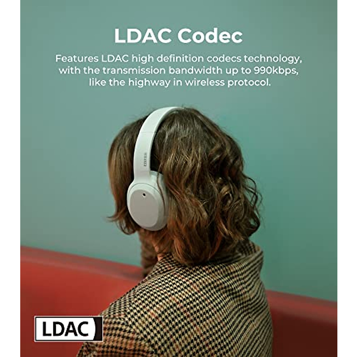 Edifier W820NB Plus Hybrid Active Noise Cancelling Headphones - LDAC Codec - Hi-Res Audio Wireless & Wired - Fast Charge - 49H Playtime - Over Ear Bluetooth V5.2 Headphones- Green