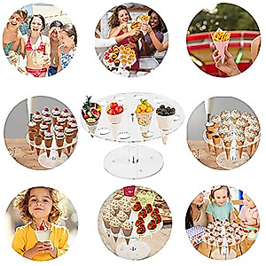 KETAWA Ice Cream Cone Holder, Clear 16 Holes Food Stand,Acrylic Waffle Cone Display Stand,Hand Roll Sushi Popcorn stand Rack for Kids Party Birthday Wedding Decoration