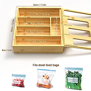 DUJEN Bamboo Ziplock Bag Storage Organizer, Food Storage Bags Container Organizer with Slider, Kitchen Plastic Bags Storage Compatible with Gallon, Quart, Sandwich & Snack Variety Size Bags