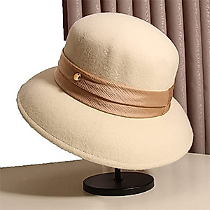 Wool Bucket Hats for Women French Vintage Lampshade Cap Ladies Autumn Winter Wide Brim Soft Fedoras Black