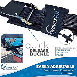 WavesRx Jet Ski & PWC Trailer Transom Straps (2PK) | 24" Marine Tie Downs Adjustable Safety Straps | Outperforms Ratcheting and Retractable Straps | JetSki Accessories for Safe & Secure Transportation
