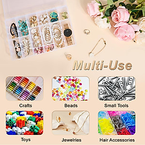 Mauproy 18 Grids Large Plastic Organizer Box with Adjustable Dividers, Clear Compartment Storage Container Tackle Box with Label Stickers for Beads, Crafts, Jewelries, Tools