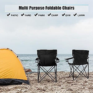 HaSteeL Foldable Camping Chair Set of 2, Folding Camp Chairs for Adults, Large Portable Lawn Chair for Outdoors Fishing, Hiking, Travel, Picnic, Beach, Supports 275lbs & Include Storage Bags (Black)