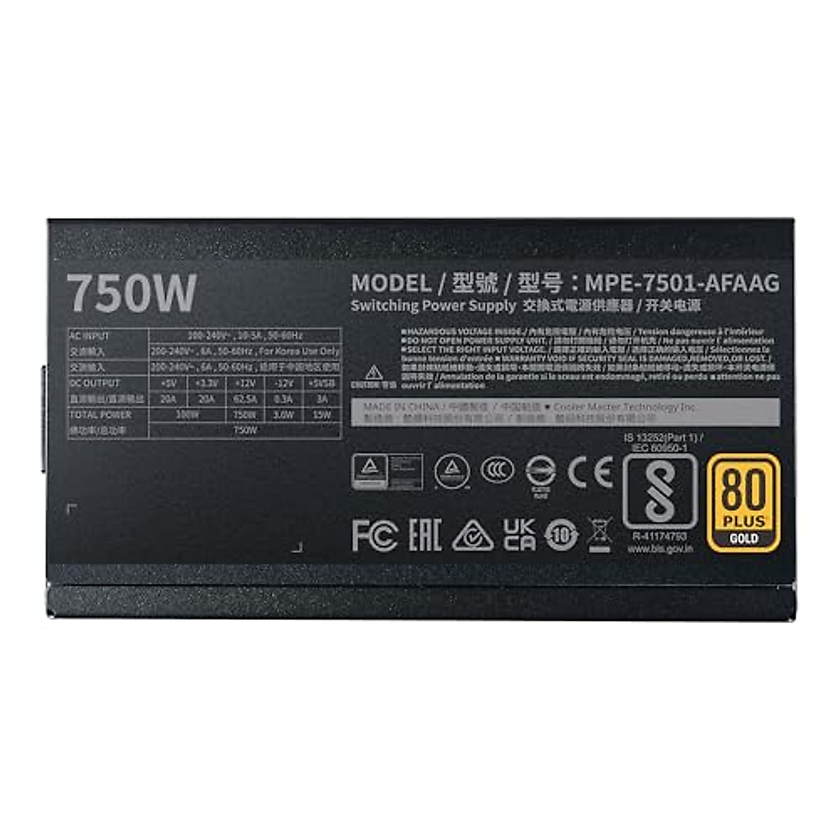 Cooler Master MWE Gold 750 V2 Full Modular, 750W, 80+ Gold Efficiency, GPU Support RTX 4070 Super, 2 EPS Connectors, 120mm HDB Fan, Semi-fanless, 5-Year