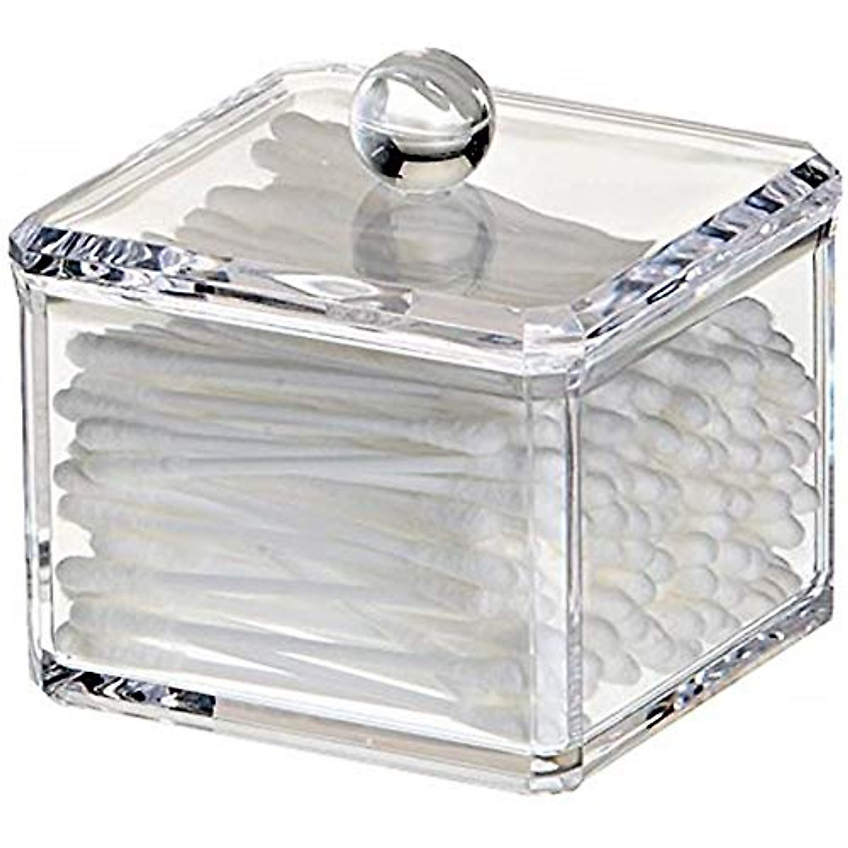 KW Collection Square Acrylic Cotton Ball Pads Gauze Swab Holder Organizer Q-tip Dispenser Storage Canister Bathroom Container Flossers Box Case (3.5 x 3.5 x 3 inches, Single Tier, Transparent)