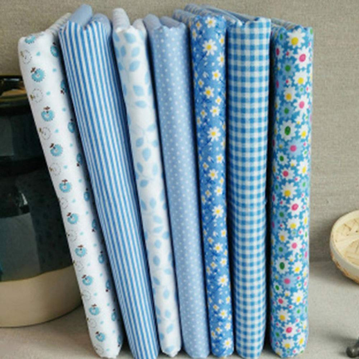 7Pcs Assorted Fat Quarter Bundle Quilt Quilting Cotton Fabric Sewing DIY Set (Blue)