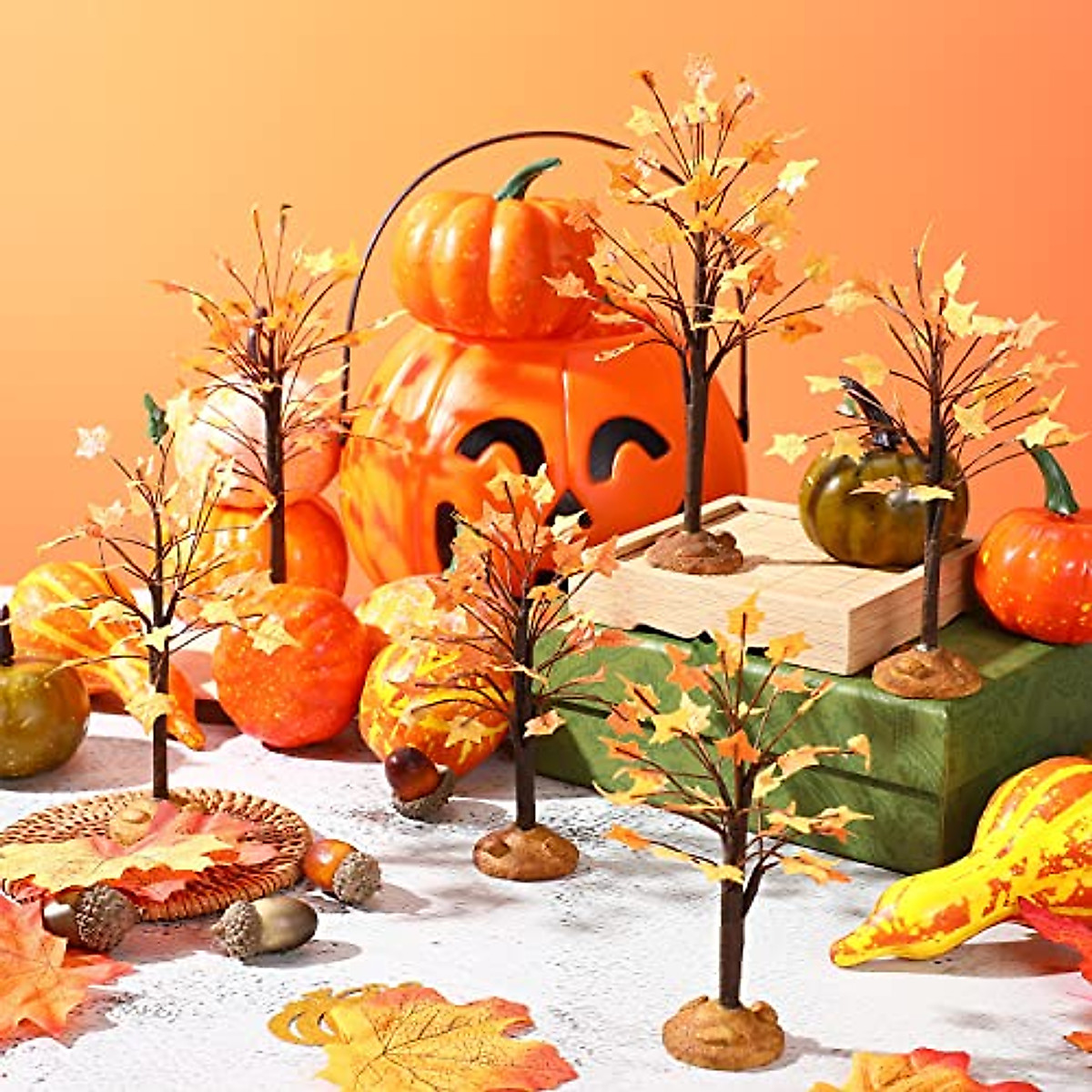 6 Pieces Mini Decor Trees Small Holiday Branch Village Trees Artificial Model Trees Miniature Trees Village Displays Tree for House Garden Festival Decorations, 3 Sizes (Maple Tree)