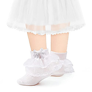 CozyWay Toddler Socks Lace Ruffle Baby Girl Socks Frilly Eyelet Trim Ankle Dress Socks 0-6 Months Multi Color - 6 Pack