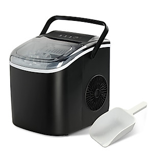 Simple Deluxe Ice Maker Machine for Countertop, 9 Ice Cubes Ready in 6 Mins, 26lbs Ice/24Hrs, Portable Ice Machine with Scoop & Basket, Self-Clean, for Home Kitchen Office Bar Party, Black (HZB-12/H)