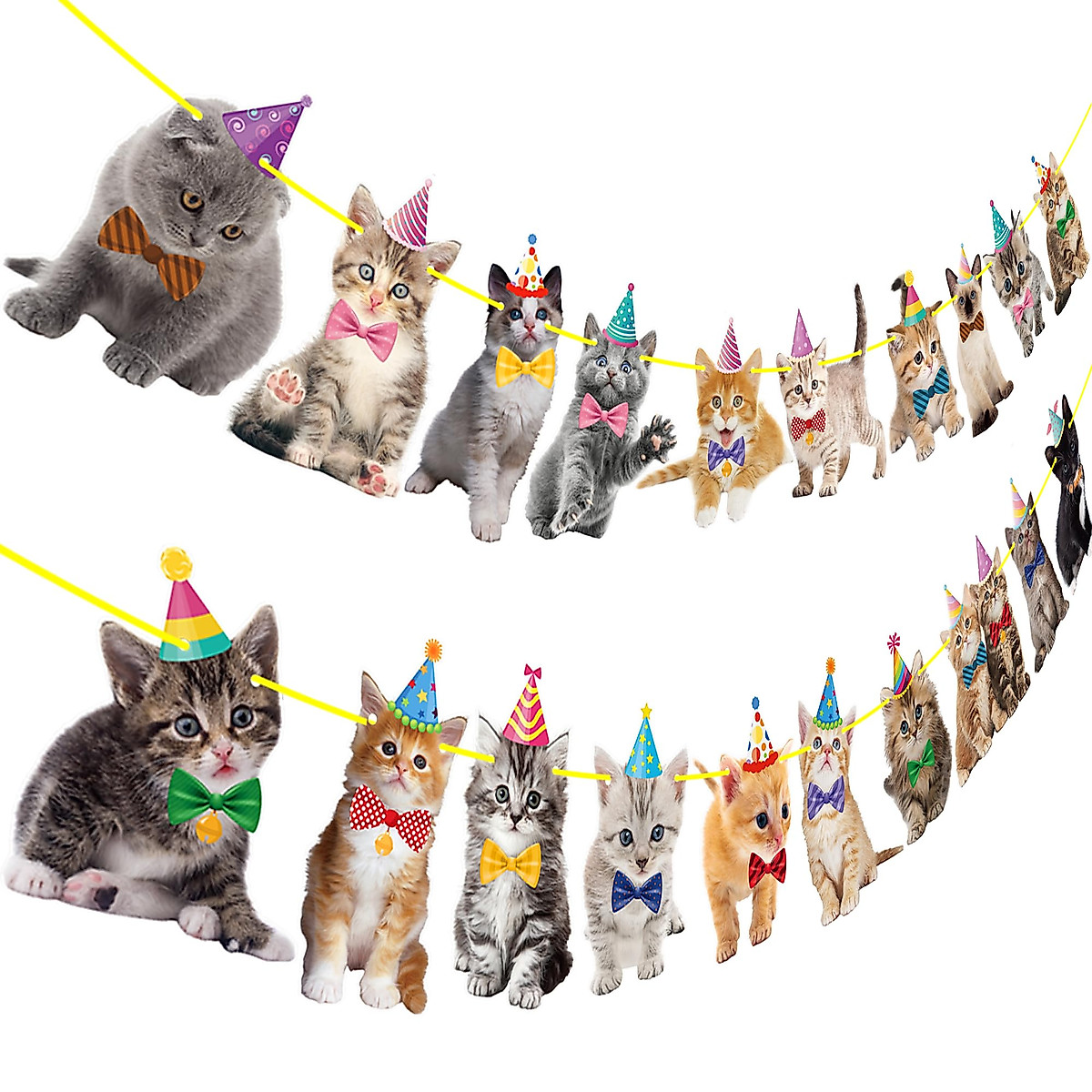 2pcs Cat Theme Party Banner Decorations Pet Cat Birthday Party Decorations Baby Cat Birthday Party Garland Decorations for Pet Kitties Theme Birthday Party Baby Shower Favor Bunting Supplies