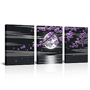 HOMEOART 3 Pieces Purple Plum Flower Tree Painting Bathroom Decor Wall Art Framed Ready to Hang 12"x16"x3pcs (Purple)