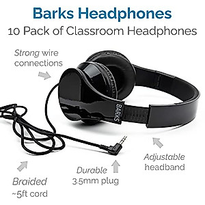 Bulk Headphones for Classroom (10 Pack) - Premier On-Ear Kids Headphones for School: Best for Students K-12 in Schools (Upgraded Model, Durable Design, Noise Reducing, Comfortable Fit, Easy to Clean)