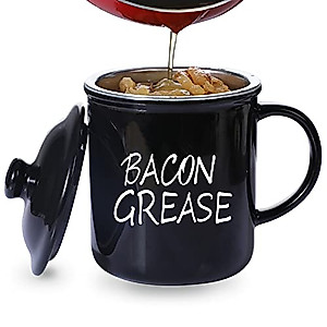 ONTUBE Ceramic Bacon Grease Container Keeper with Strainer (Black)