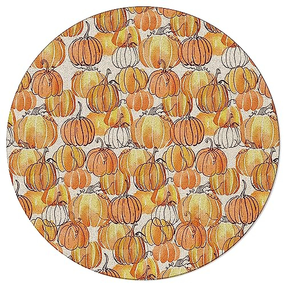 Abstract Pumpkins Round Area Rug 3ft,Washable Outdoor Indoor Carpet Runner Rug for Bedroom,Kitchen,Living Room,Office,Area+Rug Small Bath Door Desk Floor Mat Thanksgiving Fall Minimalist Geometry