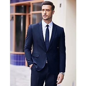 COOFANDY Men 2 Piece Suit Jacket Dress Business Blazer Tuxedo Wedding Suit Pant Navy Blue