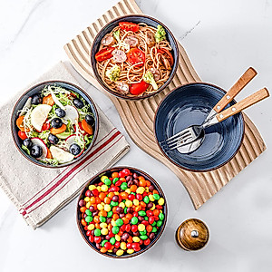 HVH Ceramic Cereal Bowls Set of 4, Soup Bowls Microwave Safe, 24 oz Ceramic Bowls for Kitchen, Salad, Oatmeal, Soup, Noodle, Farmhouse Style (Blue)