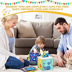 Civaner Baby Tissue Box Toy Montessori Toys for Babies 6-12 Months Cute Crinkle Soft Infant Sensory Toys for Baby Toddlers Boys Girls Educational Sensory Early Learning Gifts