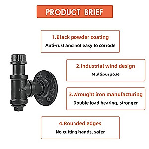 Qualward Industrial Black Bathroom Towel Hooks for Hanging, Heavy Duty Iron Pipe Coat Hook, Towel Hanger Holder Rustic Farmhouse Decorative Style Wall Mounted - 6 Pack