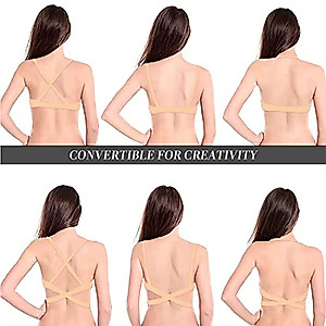 Ruzishun Women's Deep U Multi-Way Push Up Convertible Low Cut Plunge Bra Everyday Bras(Nude,40C)