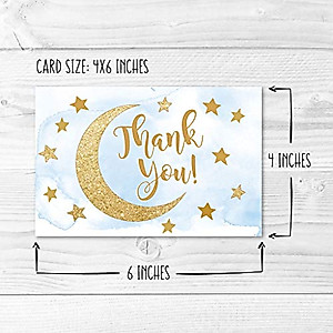 24 Blue Stars Baby Shower Thank You Cards With Envelopes, Kids Thank-You Note, 4x6 Gratitude Card Gift For Guest Pack For Party, Birthday, For Boy Children, Cute Angel Twinkle Moon Event Stationery