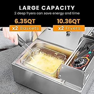 VIVOHOME 5000W 20.7 Qt Electric Deep Fryer with 2 x 6.35 QT Removable Baskets and Temperature Limiter for Commercial and Home Use