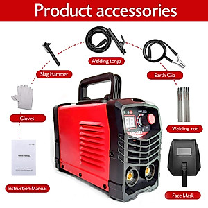Mini Welding Machine 110V Plug, 225A Stick ARC Welder Machine IGBT Digital Smart VRD Hot Start with Wire、Tongs, Ground Wire, Clip, Mask and Gloves.fits Below 3.2mm Welding rods