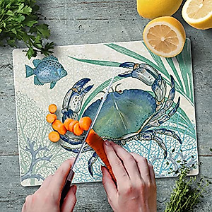 CounterArt Oceana Crab 3mm Heat Tolerant Tempered Glass Cutting Board 10” x 8” Manufactured in the USA Dishwasher Safe