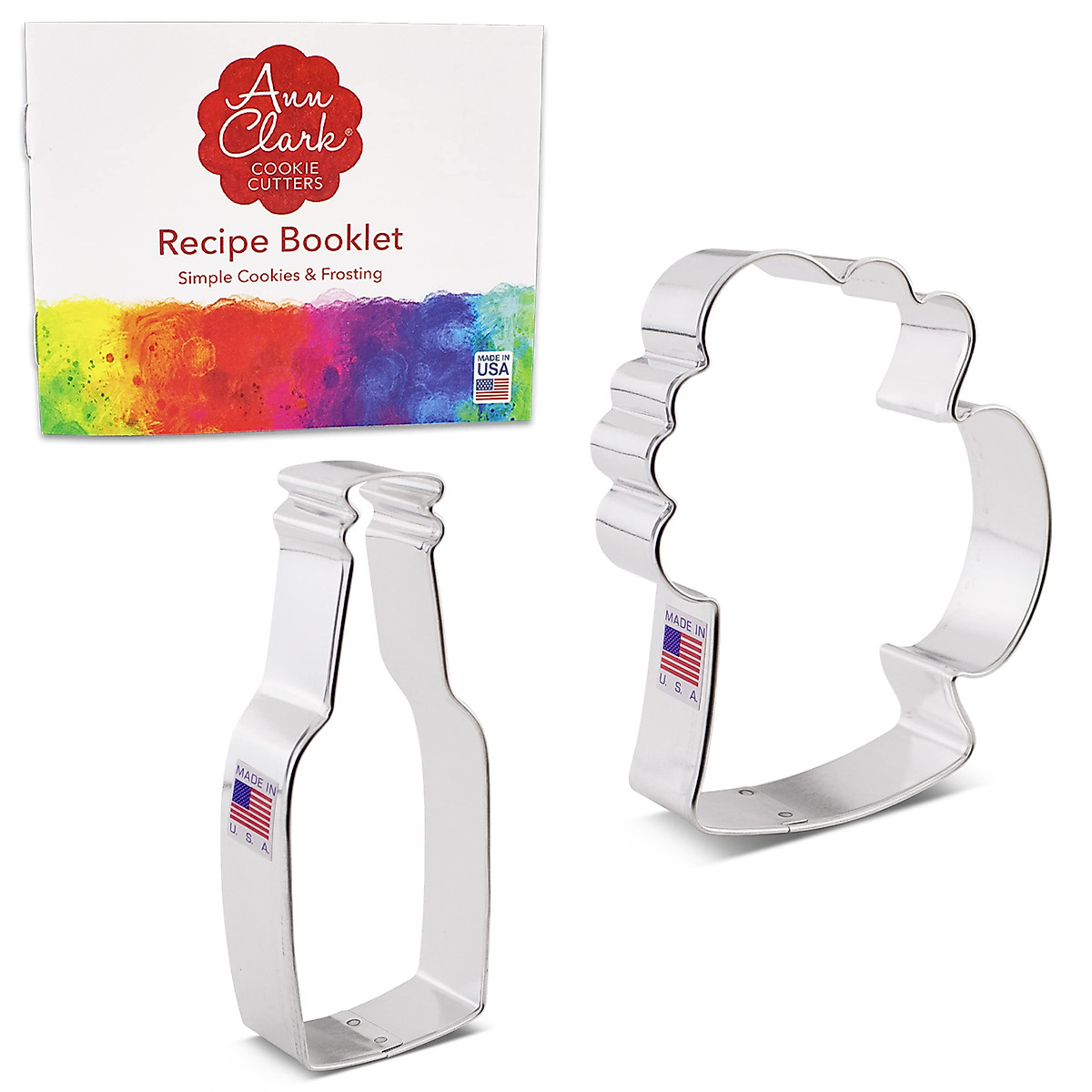 Cocktail Cookie Cutters 2-Pc. Set Made in the USA by Ann Clark, Beer/Soda Bottle, Beer Mug/Stein