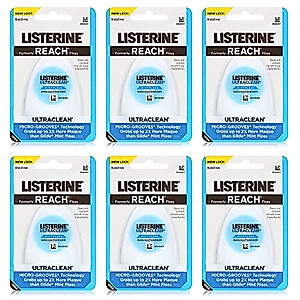Listerine Ultraclean Waxed Mint Dental Floss Bundle | Effective Plaque Removal, Teeth & Gum Protection | Shred-Resistant , PFAS FREE | 30 Yards, 6 Pack ( Packaging may vary )