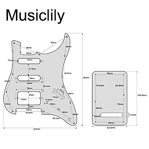 Musiclily HSS 11 Holes Strat Pickguard Scratch Plate and Back Plate Set for Fender USA/Mexico Standard Stratocaster Modern Style Electric Guitar,3Ply Black