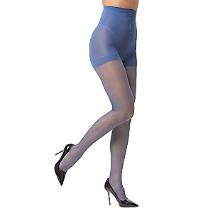 EVERSWE 3 Pairs 20D Women's Sheer Tights with Reinforced Toes (Blue, L)