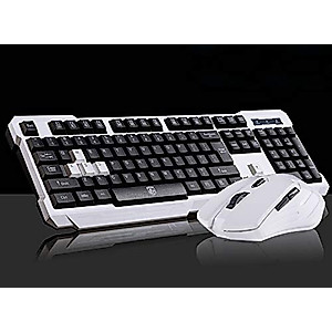 Keyboard Mouse Combos,Soke-Six Waterproof Multimedia 2.4GHz Wireless Gaming Keyboard with USB Cordless Ergonomic Mouse DPI Control for Desktop PC Laptop(White)