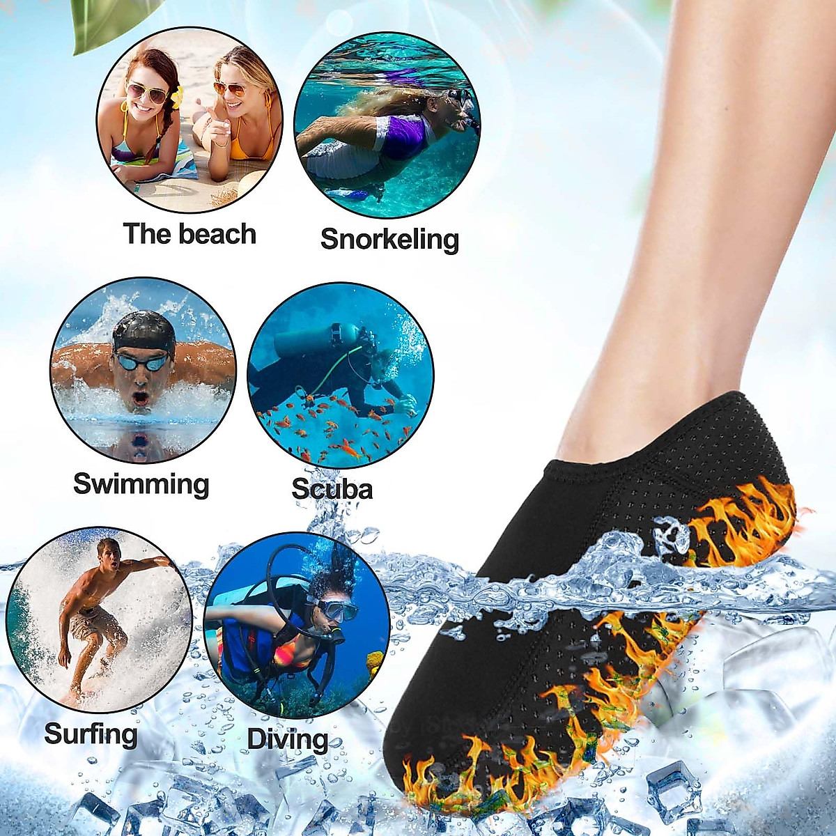 Palksky 1 Pairs Neoprene Cold Plunge Socks, Ice Bath Socks, Neoprene Booties Cold Water, Cold Plunge Tub Accessories, Reusable Toe Warmers for Cold Coolers, Ice Baths at Home(L)
