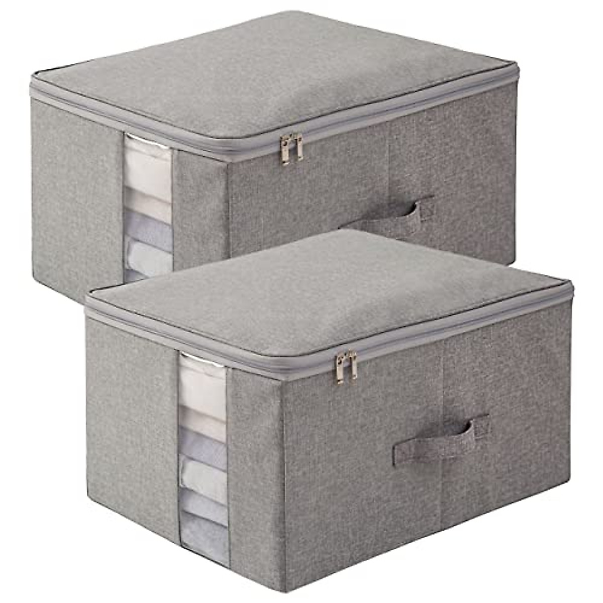 tianzong Large Capacity Foldable Storage bins with Clear Window, Blankets Clothes Comforters Organizer Container with Reinforced Handles and Sturdy Zipper lid (Grey, (L 40L)×2)