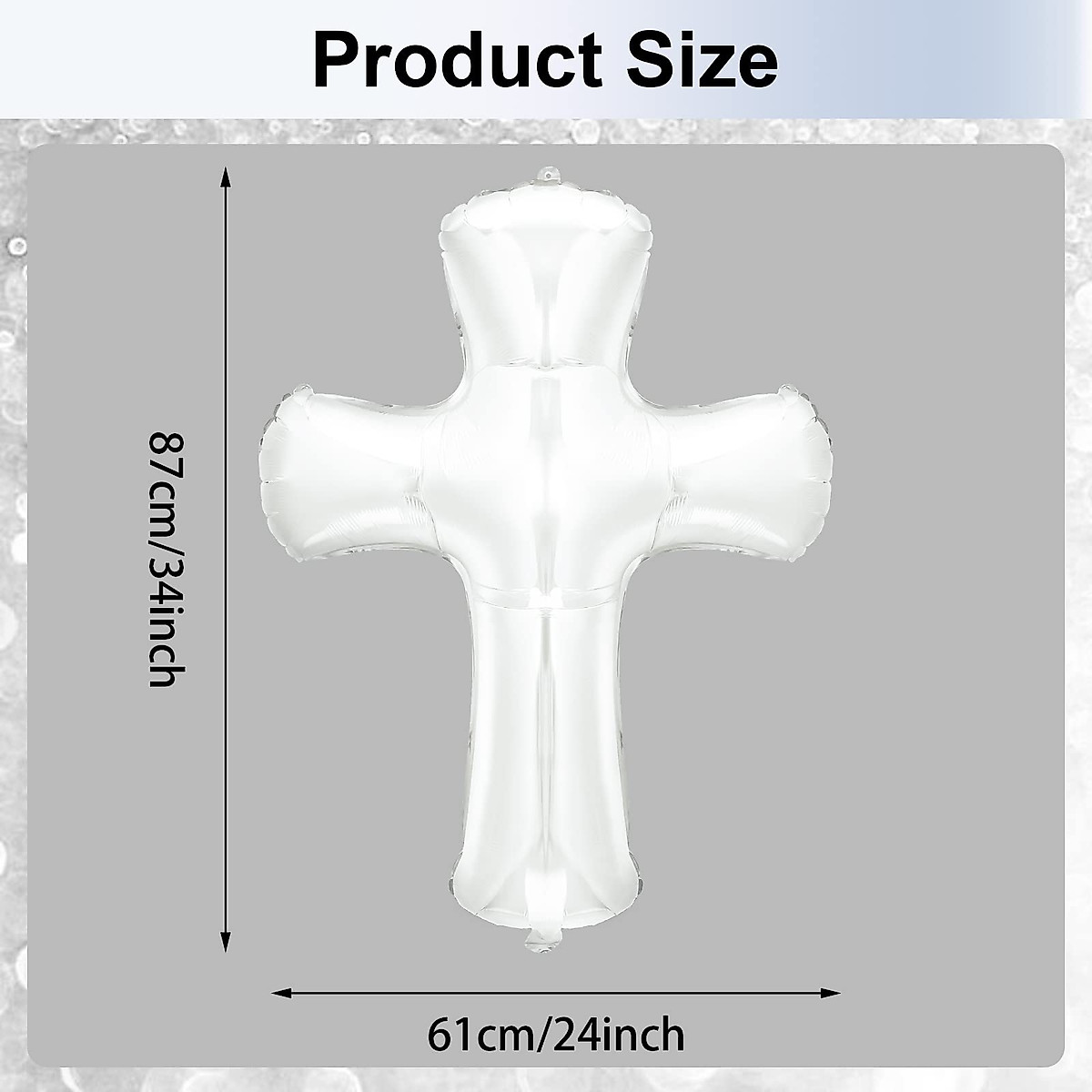 6 Pcs 34 Inch Cross Shape Balloon Jumbo Baptism Balloons Christmas Large Memorial Balloons Communion Christening Religious Foil Balloon Foil Party Balloon for Xmas Home Outdoor Decorations (White)