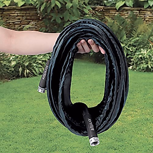 Aqua Joe AJFJH75-34-CTR-BLK Kink-Free Contractor Grade FiberJacket Garden Hose, 3/4-in Max. Water Flow, 650-PSI Burst Rating, BPA/Phthalate, Drinking Safe, For Garden, Auto Care, 75Ft, Black